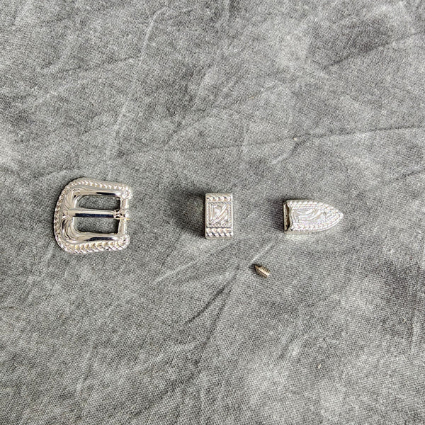 Hat Buckle Set, Silver, 3/8 inch wide, for leather or felt self hatban ...